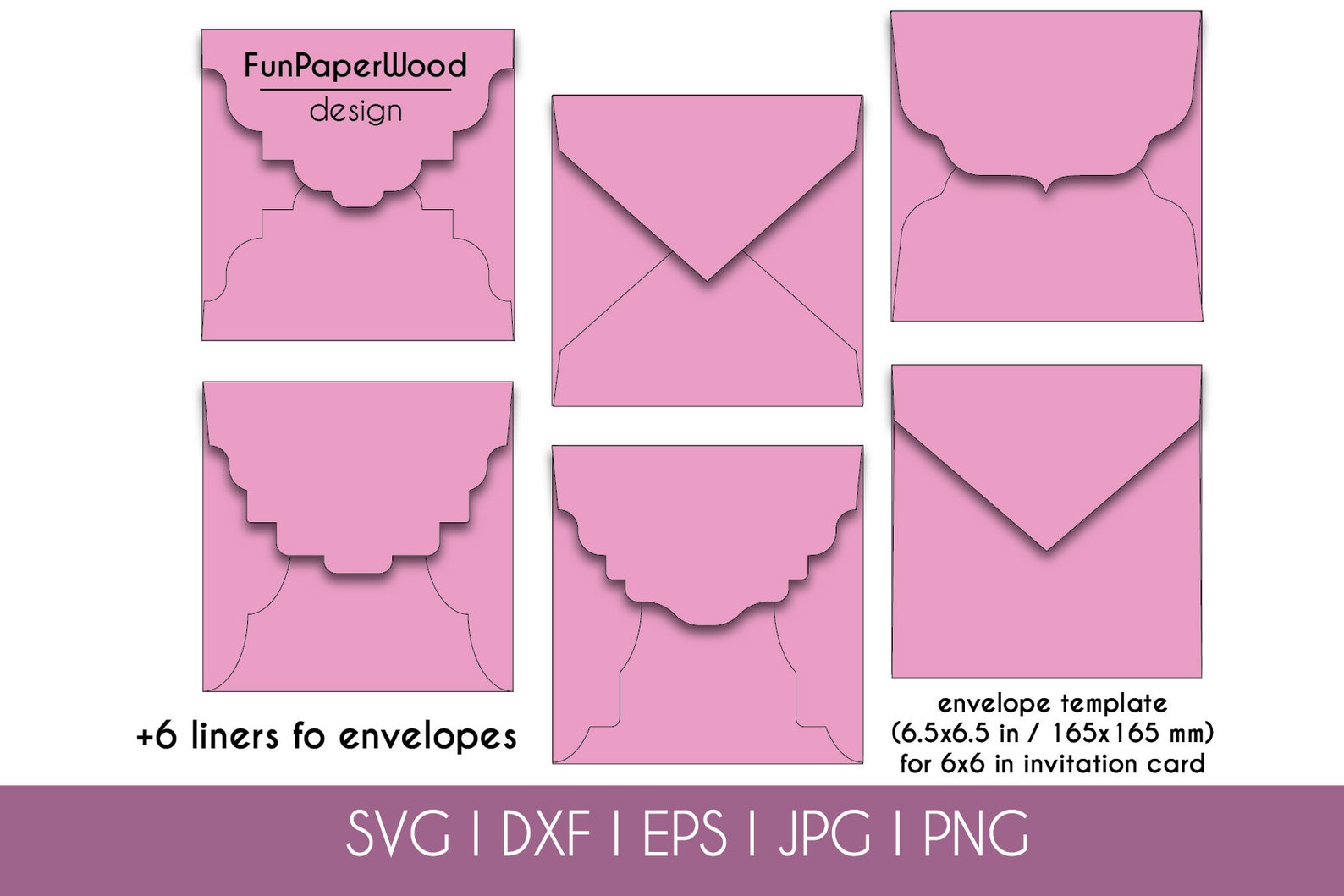 Set 6 Wedding Square Envelope 6.5x 6.5 in Template Flap Liner - Etsy