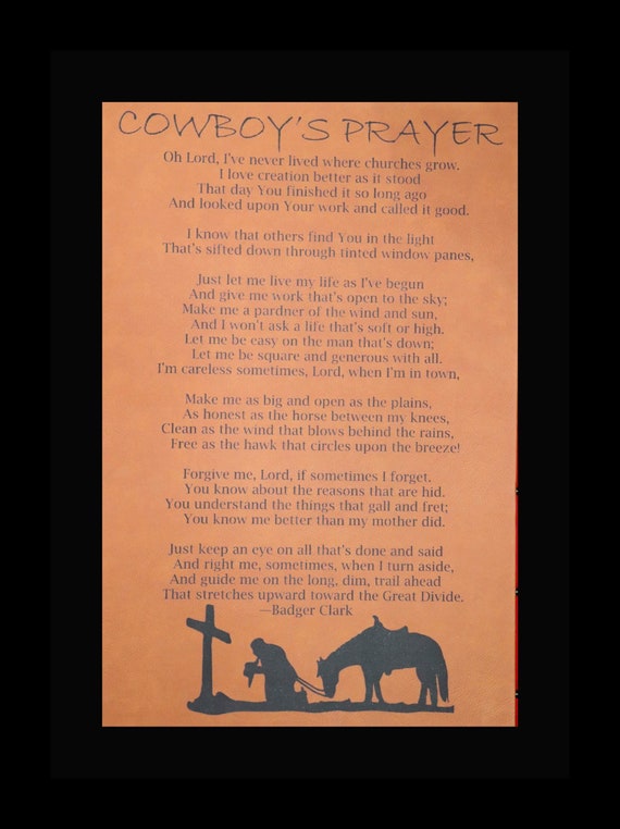 Laser Engraved Leather Cowboy's Prayer With Cowboy & Cross | Etsy