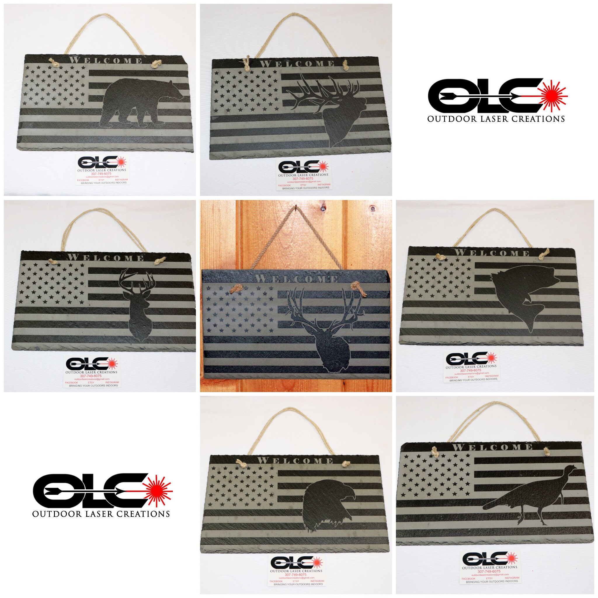 Laser Engraved Slate American Flag Welcome Sign With Mule Deer ...