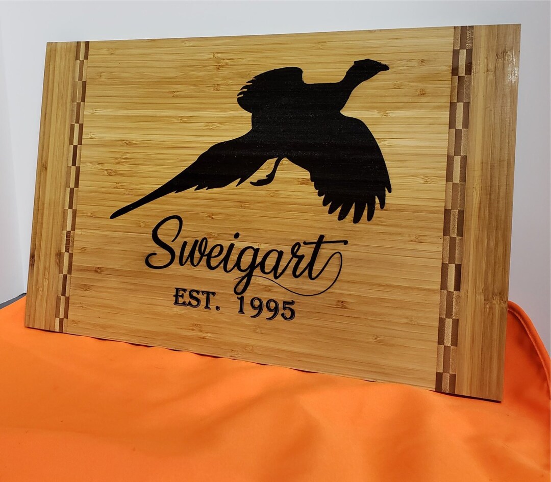 Laser Engraved Bamboo Wood Sign With Pheasant Silhouette, Personalized ...