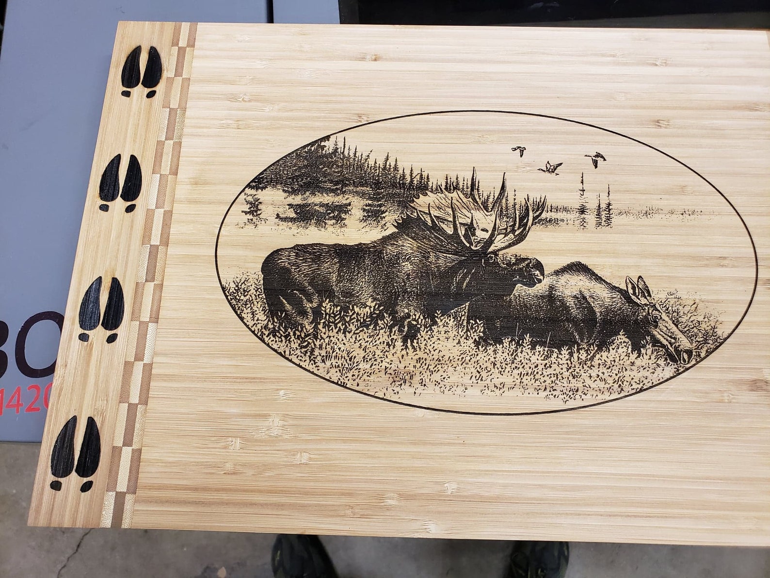 19x12 Moose Laser Engraved & Personalized With Tracks on a Bamboo ...