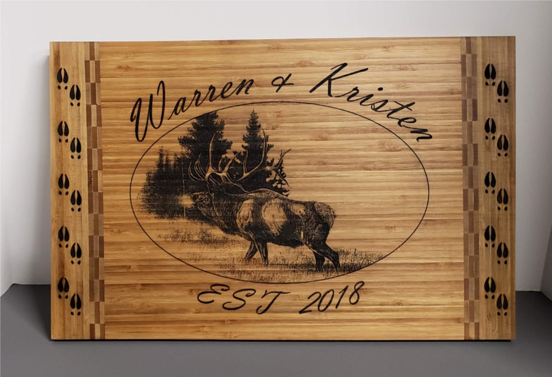Custom Name Est Sign With Laser Engraved Elk, Personalized Wooden Wall ...