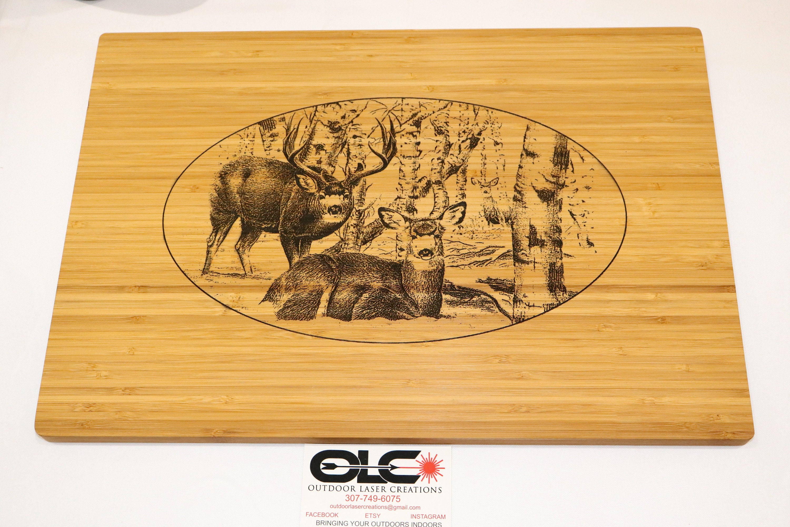 Custom Laser Engraved Mule Deer Bamboo Cutting Board, Wooden Cutting ...