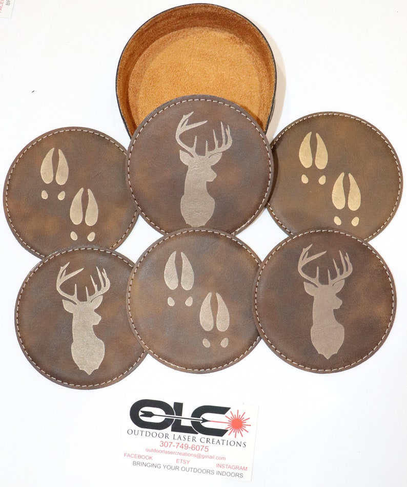 Laser Engraved Leather Drink Coaster Set of 6 Custom - Etsy