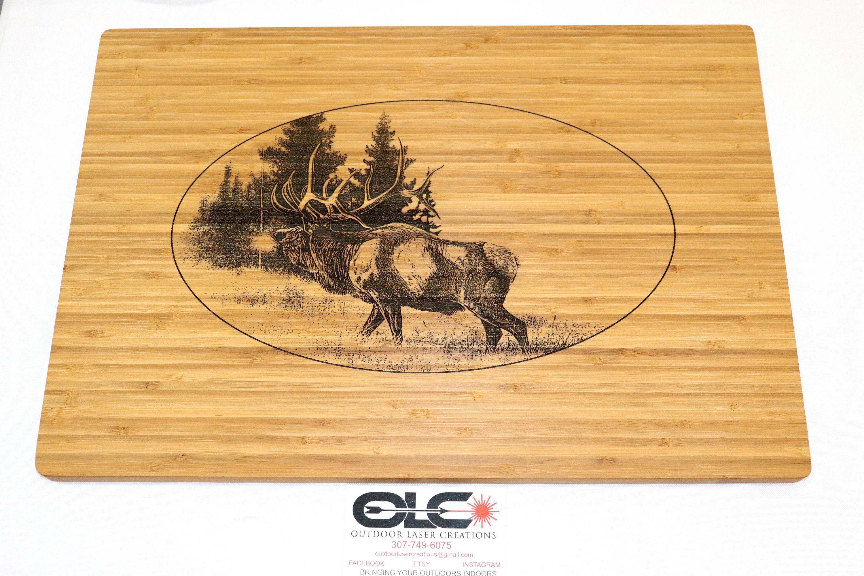 Custom Laser Engraved Bugling Bull Elk Bamboo Cutting Board, Custom ...
