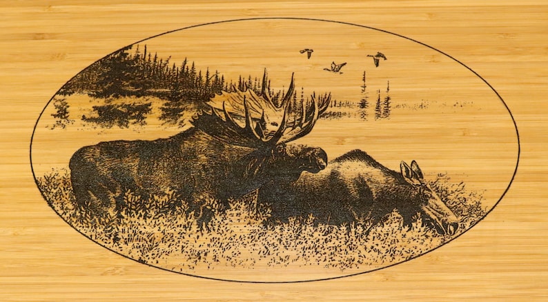 Moose Scene Laser Engraved Wood Wall Sign, Wildlife Art Wood Plaque ...