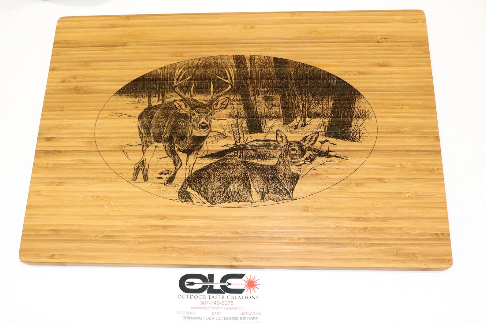 Custom Laser Engraved Whitetail Deer Bamboo Cutting Board, Wooden ...