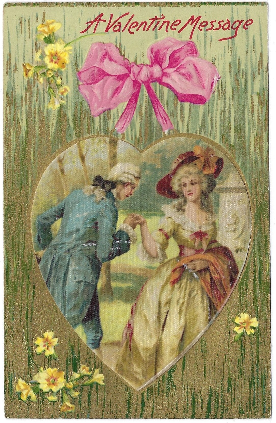 Valentine Postcard Colonial Couple Applied Silk Heart John Winsch ...