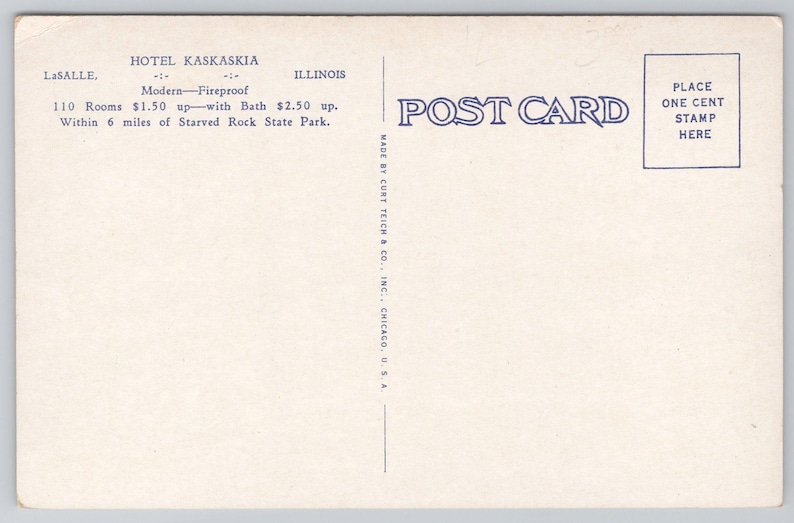 Lasalle Illinois Hotel Kaskaskia Street View Original Postcard 1105 - Etsy