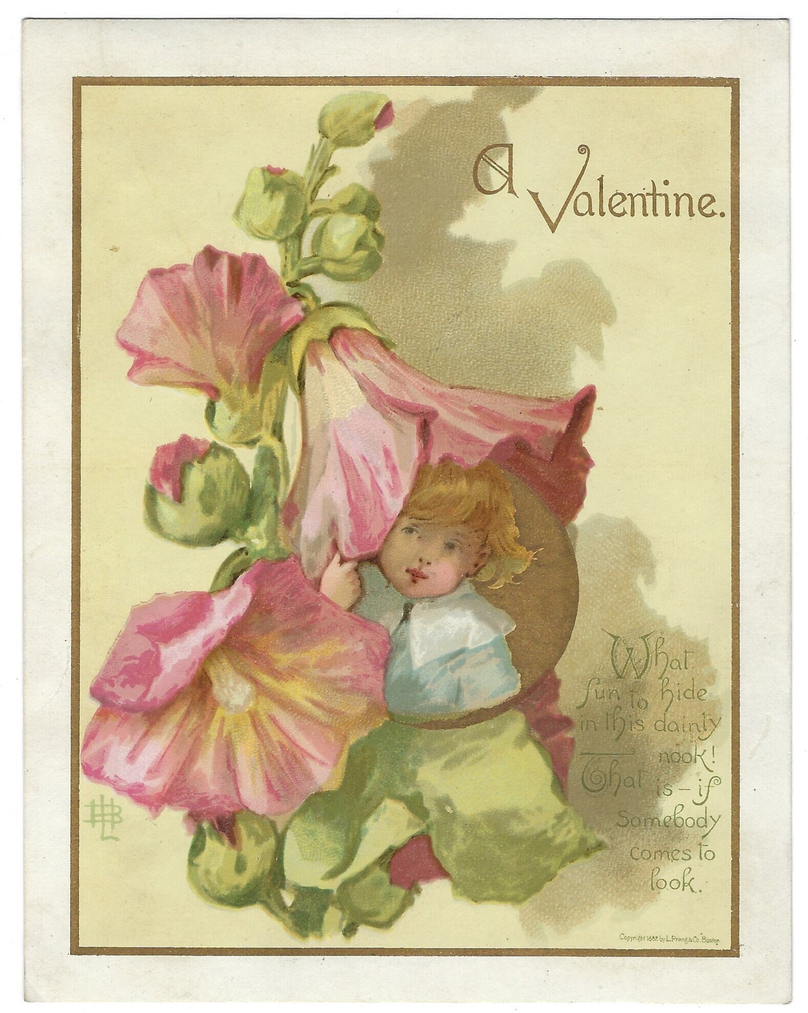 Vintage Valentines Card Signed Artist L Prang & Co 1882 Flower Holding ...