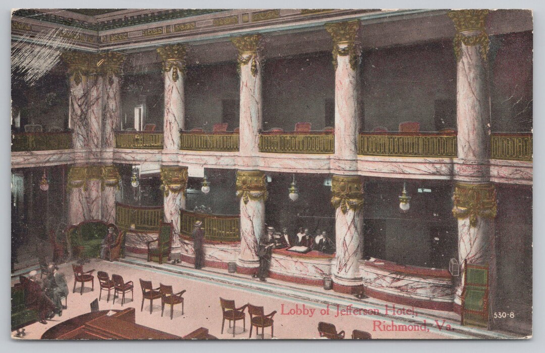 1666 Richmond Virginia VA Vintage Postcard C1915 Lobby of Jefferson ...