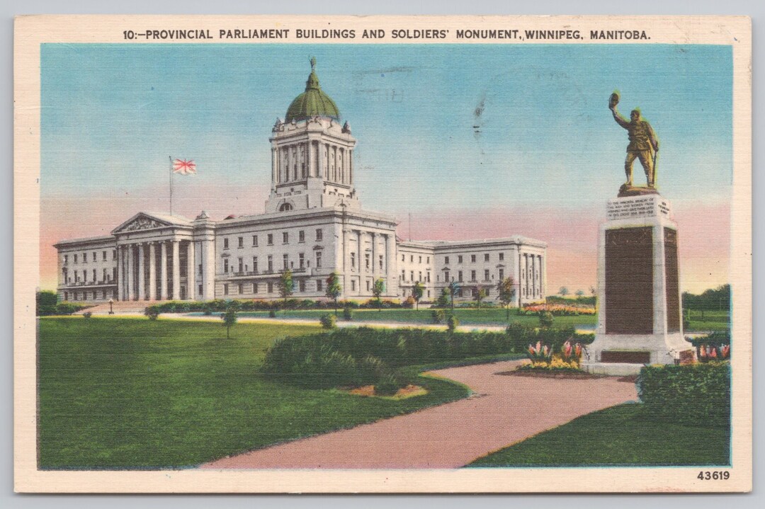 Parliament Building & Soldiers Monument Winnipeg, Manitoba Canada 1957 ...