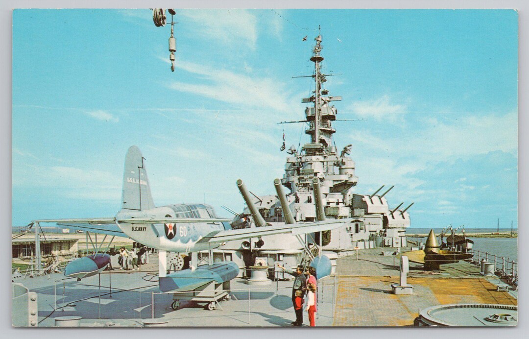 U.S.S. Alabama Battleship Commission OS2U Kingfisher Aircraft Postcard ...