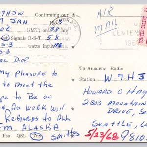 1968 Amateur Ham Radio QSL Card Anchorage Alaska KL7FPG James K Smith 0790 - Etsy