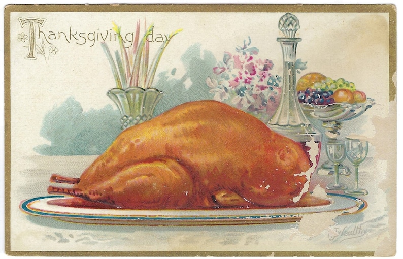 THANKSGIVING - RJ Wealthy Signed Turkey on Table Tuck Postcard - Etsy