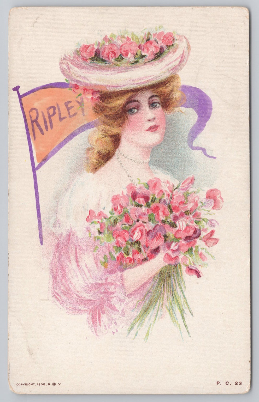 0780 Maud Humphrey Bogart Postcard: Lady With Flower Hat & Lady ...
