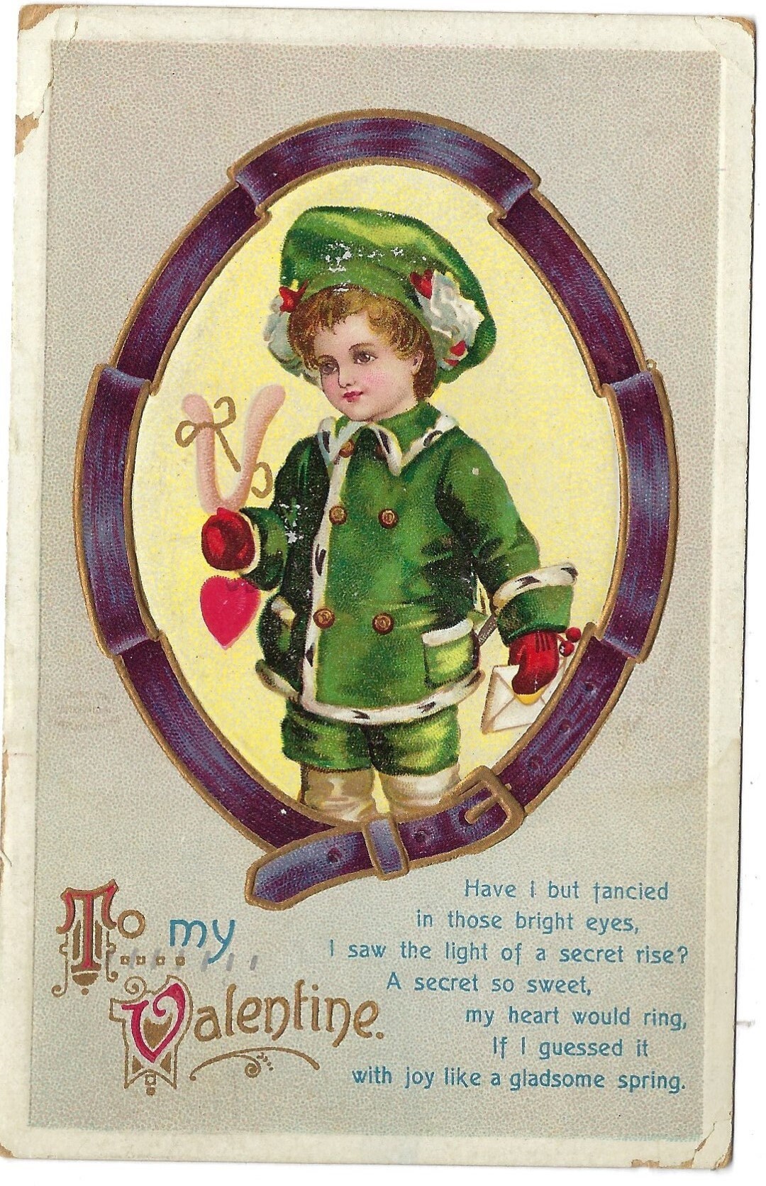 Ellen Clapsaddle VALENTINE Little Boy in Green Postcard 1913 Belt ... Ellen Clapsaddle VALENTINE Little Boy in Green Postcard 1913 Belt ...