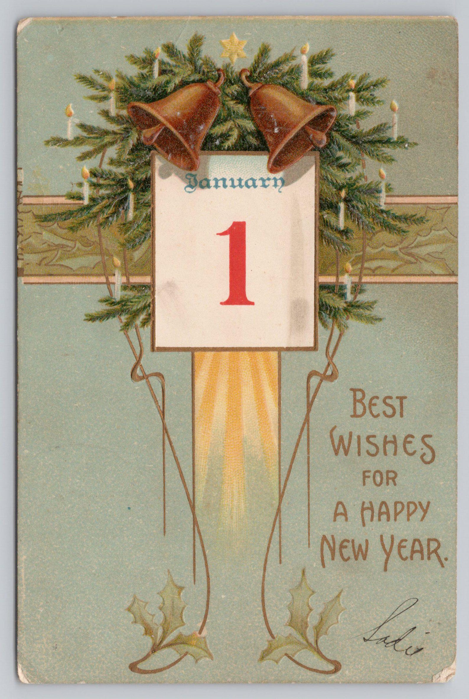 Best Wishes Happy New Year 1908 Pines and Bells Postcard - Etsy