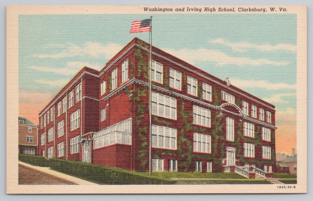 1445 Washington & Irving High School Clarksburg West Virginia Linen ...