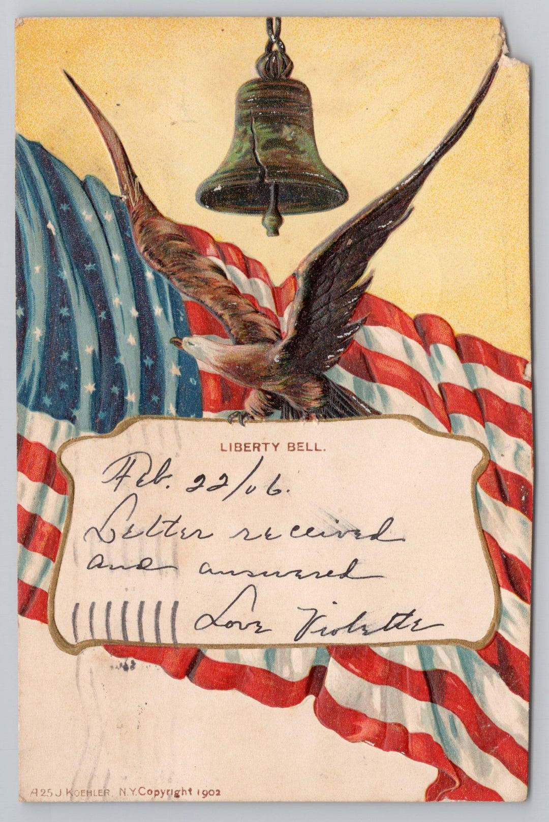 Bald Eagle Liberty Bell & American Flag Antique Koehler Patriotic ...