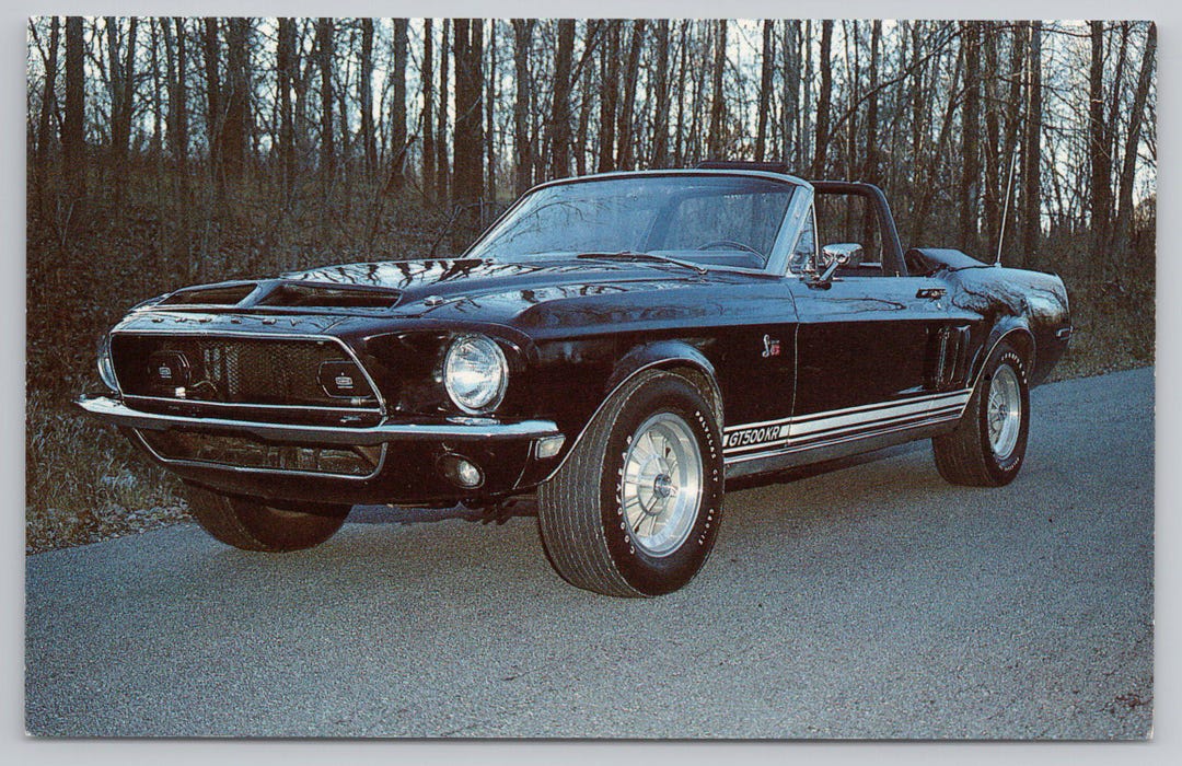 1968 Shelby Mustang GT-500 KR Convertible Postcard, Dells Auto Museum ...