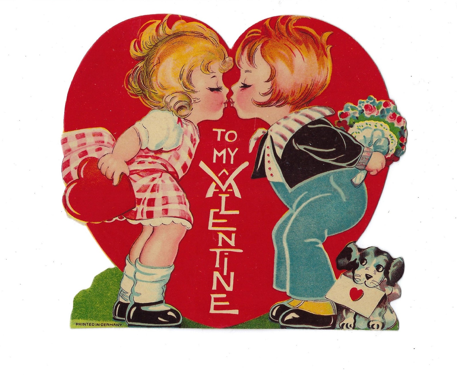 Vintage Valentine's Day Card: 5" Heart, Boy and Girl, Signed AL112 - Etsy