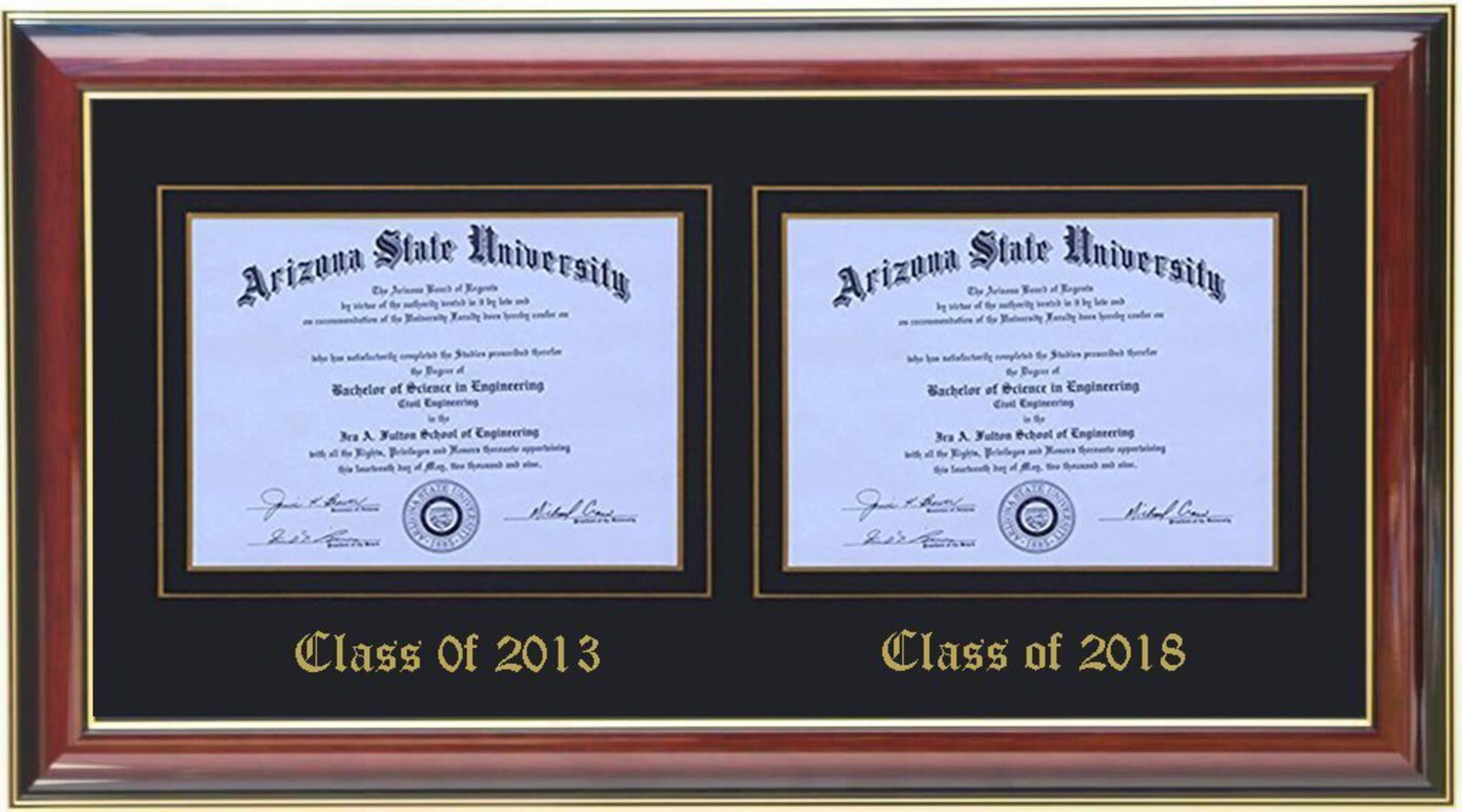 Custom Double Diploma Frame: Wood Grain With Gold Accents - Etsy