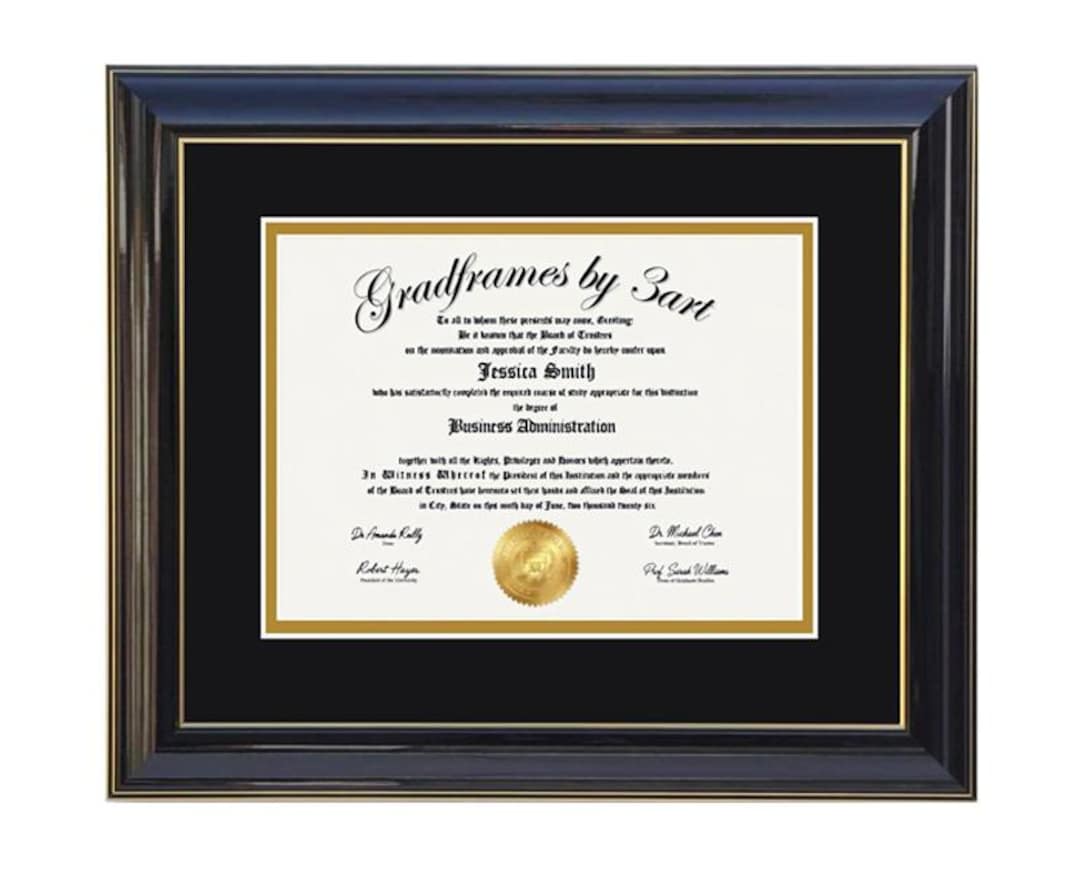 Custom Diploma Frame: Black Wood With Gold Accents, Multiple Sizes - Etsy