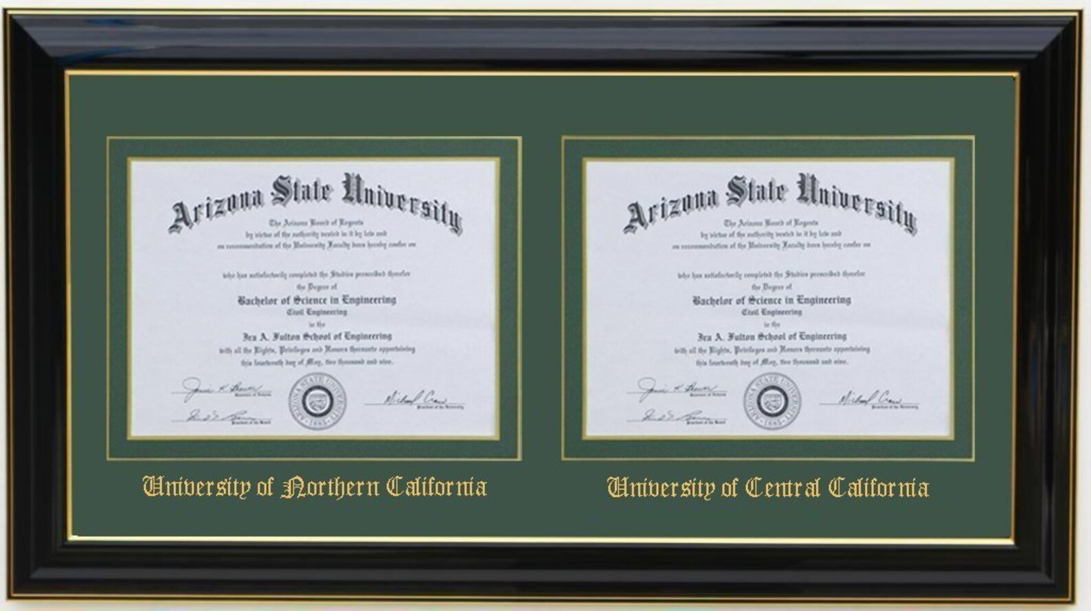 Custom Double Diploma Frame: Wood Grain With Gold Accents - Etsy