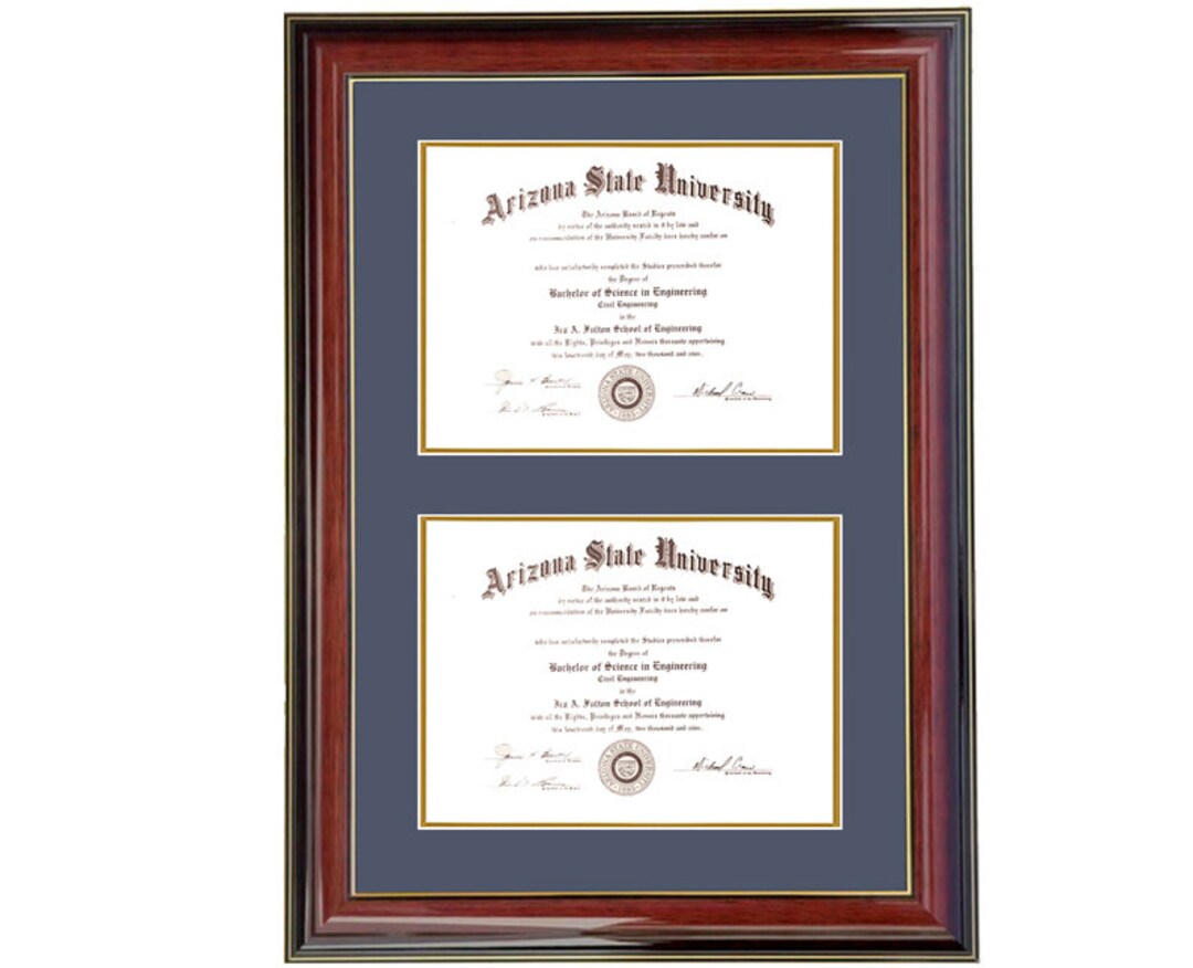 Double Diploma Frame: Mahogany & Navy, Custom Sizes Available - Etsy