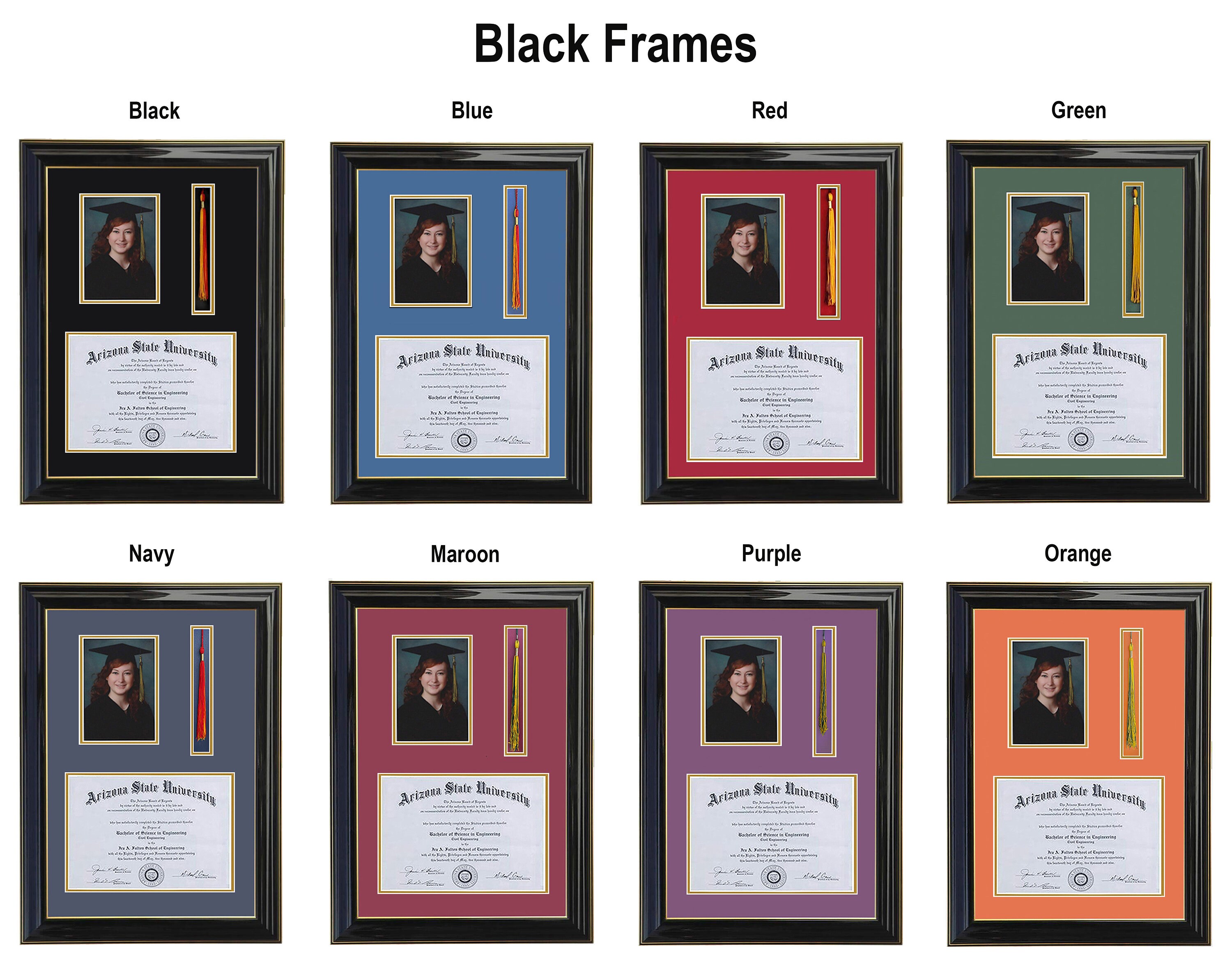 Custom Diploma Frame With Tassel Holder & 5x7 Photo - Black Wood Grain ...