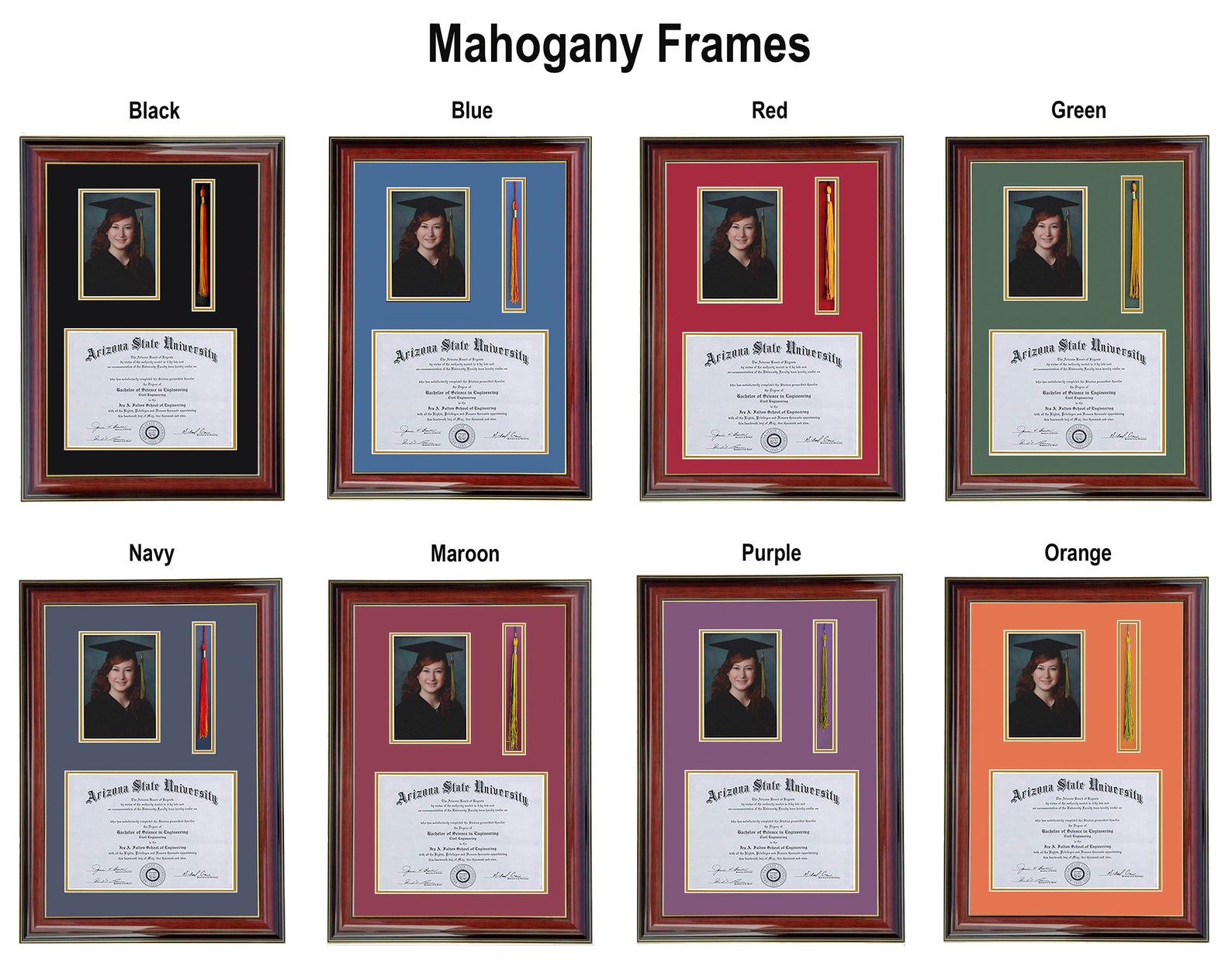 Custom Diploma Frame With Tassel Holder & 5x7 Photo - Black Wood Grain ...
