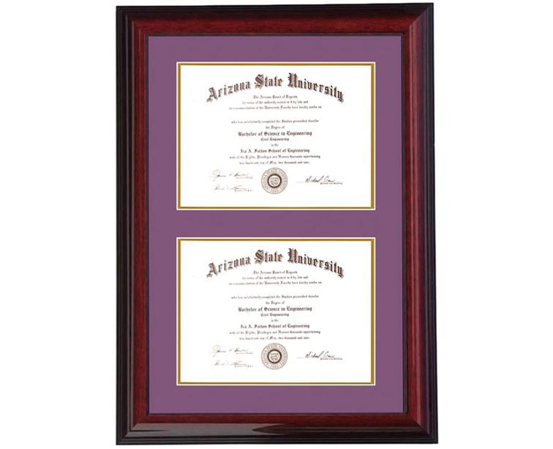 Double Diploma Frame, Degree Frame, Certificate Frame, Brandy/purple-v ...