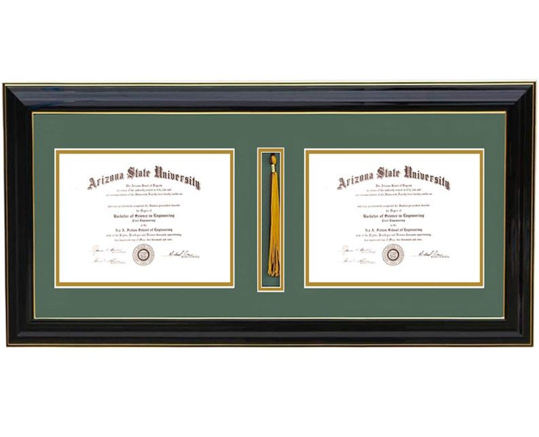 Custom Double Diploma Frame With Tassel Black/green RC-H ,6x8,7x9,8x10,8.5x11,9x12,10x13,11x14 ...