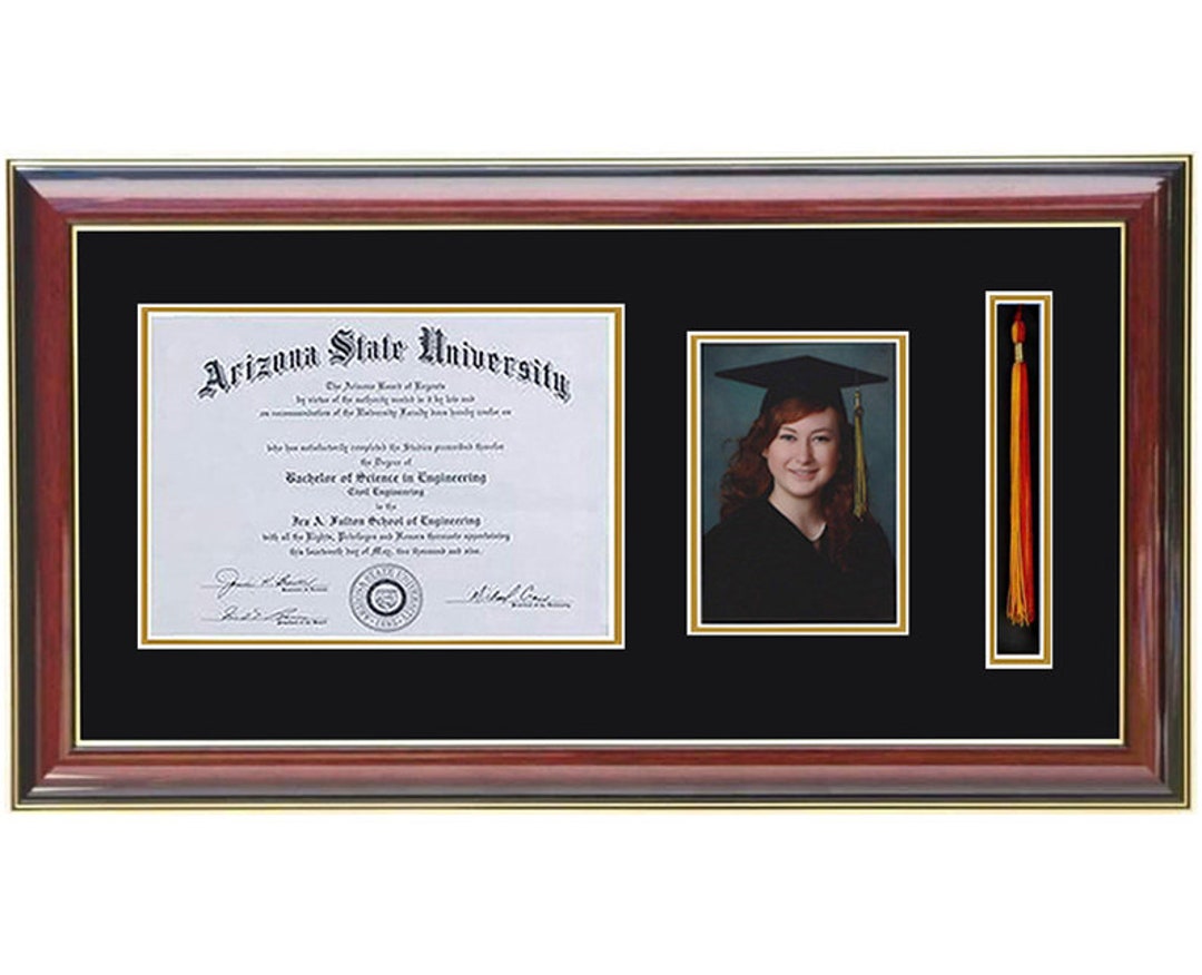Diploma Frame With Tassel Holder and 5x7 Picture. Mahogany/black. H ...