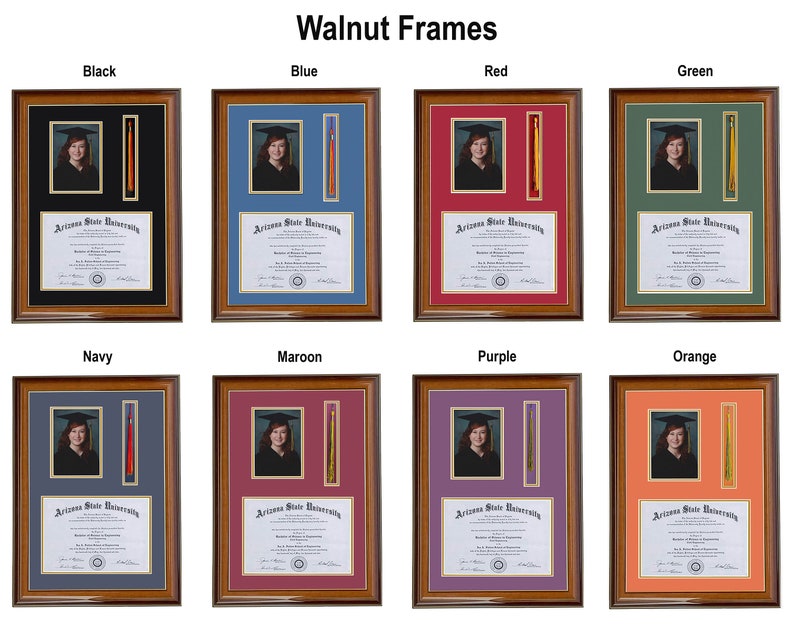 Custom Diploma Frame With Tassel Holder & 5x7 Photo - Black Wood Grain ...