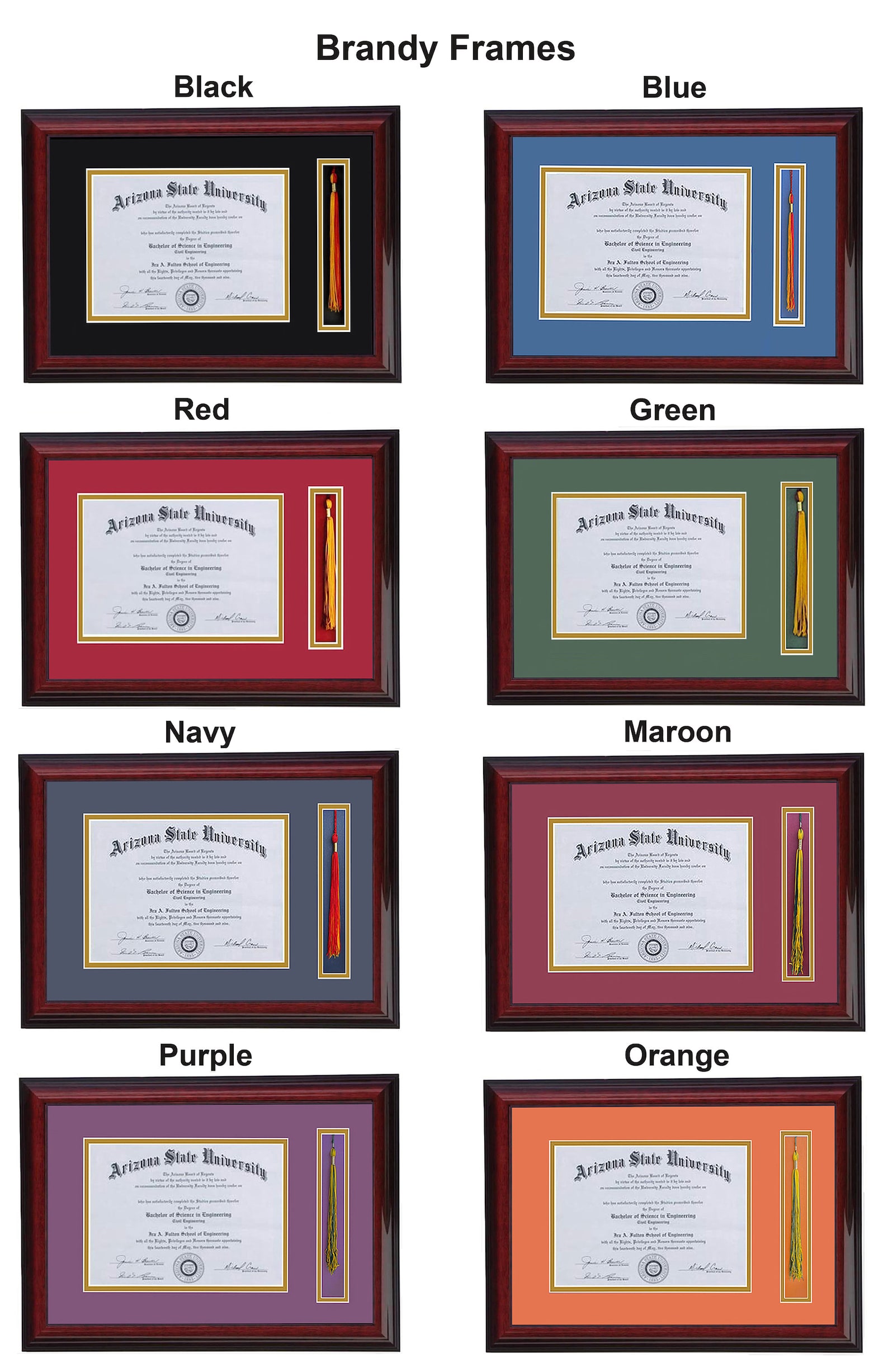 Double Diploma Frame With Tassel RC (customizable) ,6x8,7x9,8x10,8.5x11 ...