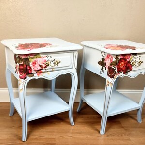 French Blue Nightstands, Farmhouse End Tables, Pair Bedside Tables - Etsy