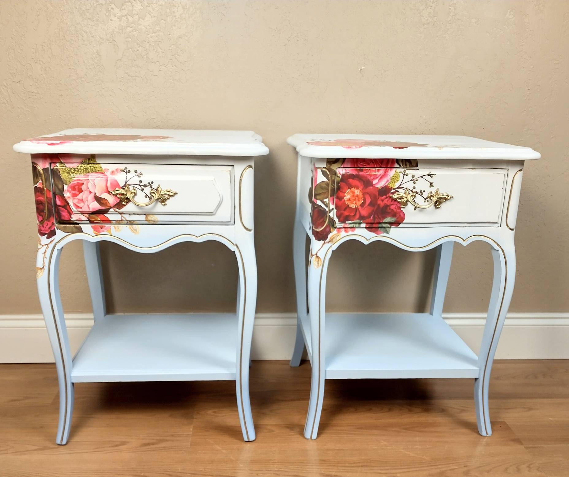 French Blue Nightstands, Farmhouse End Tables, Pair Bedside Tables - Etsy