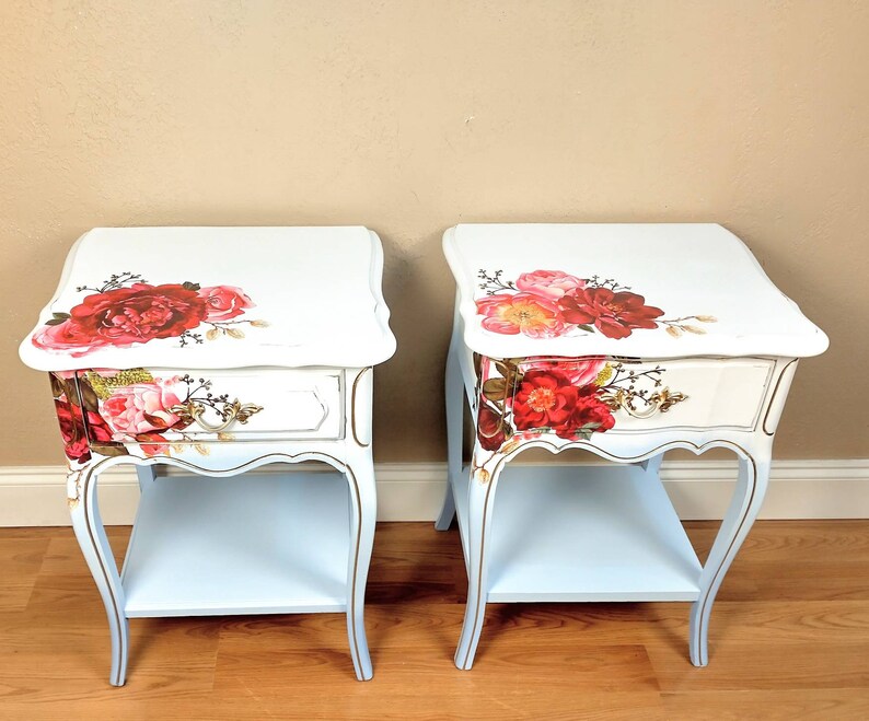 French Blue Nightstands, Farmhouse End Tables, Pair Bedside Tables - Etsy
