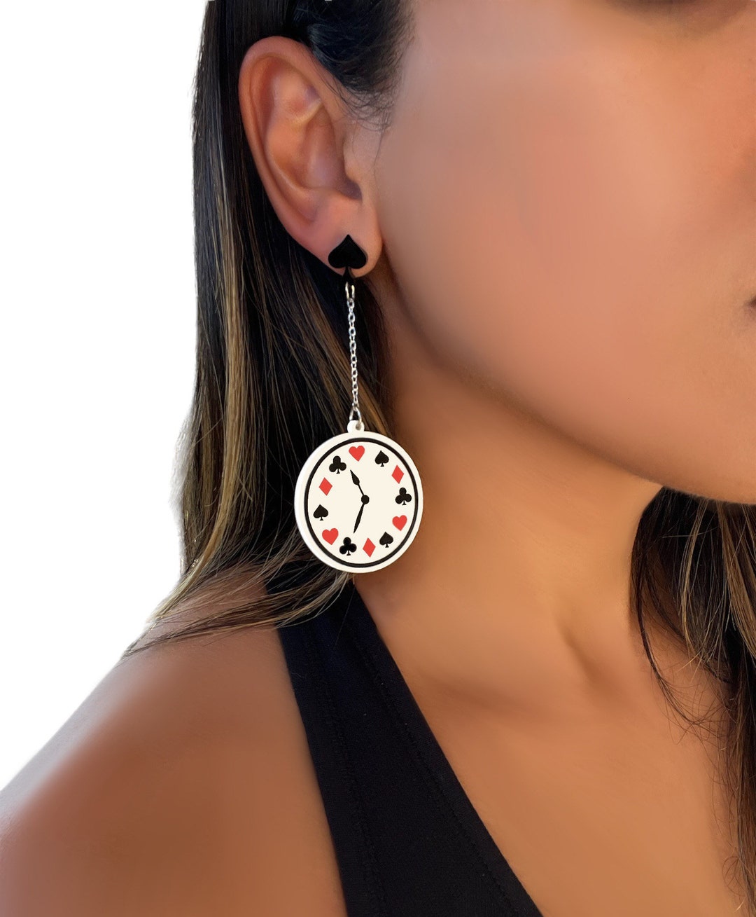 Wonderland Inspired Clock of Decks Hanging Earrings With Spade Studs ...