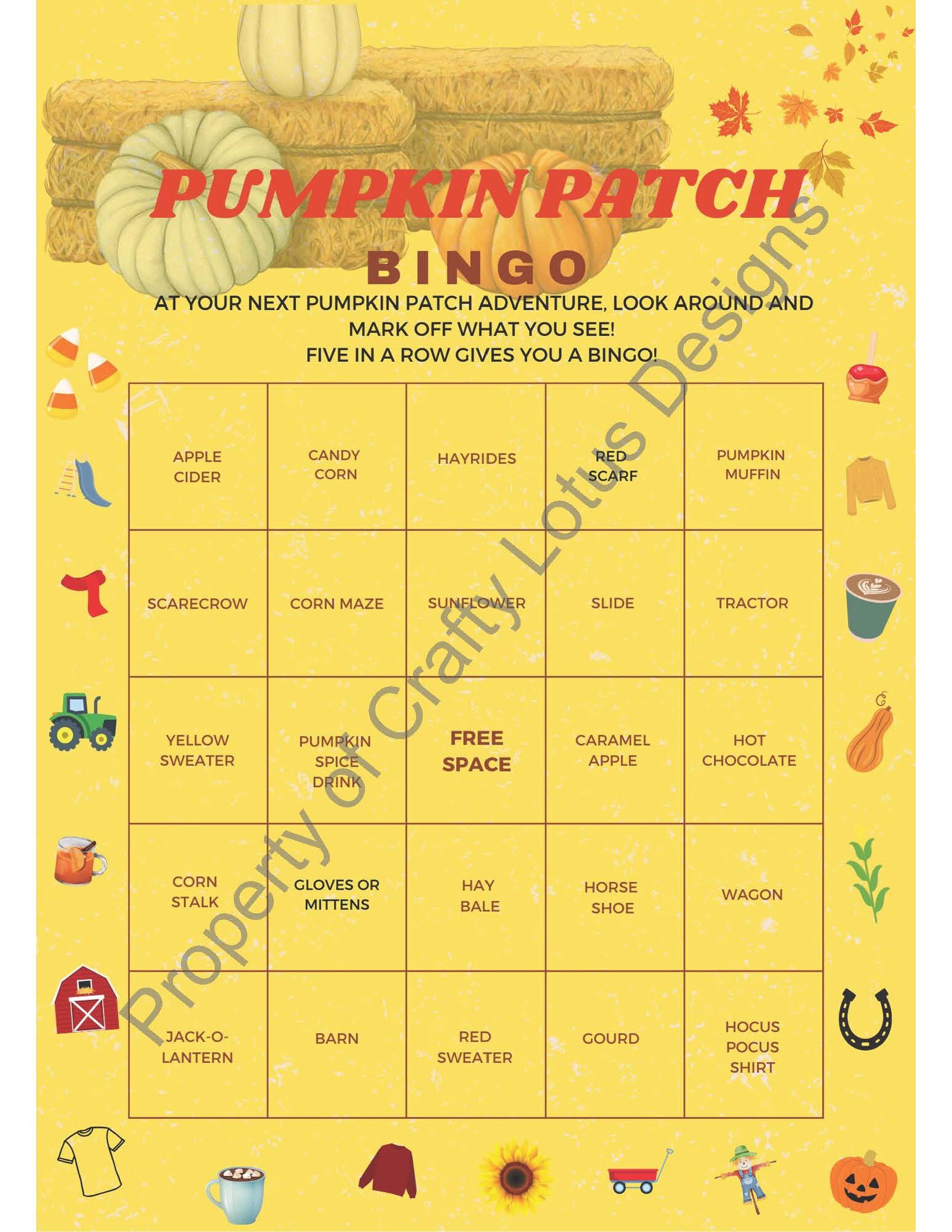 Printable Pumpkin Patch Bingo Card, Digital Bingo Card, Fall Bingo Card ...