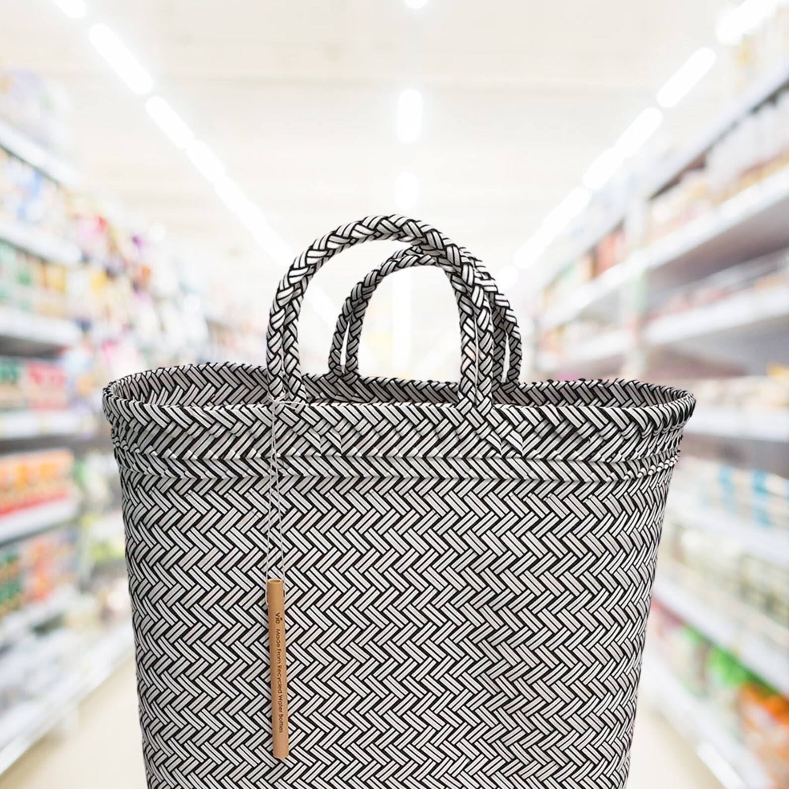 Recycled Plastic Bag Woven Beach/tote Bag Grey Black Large - Etsy