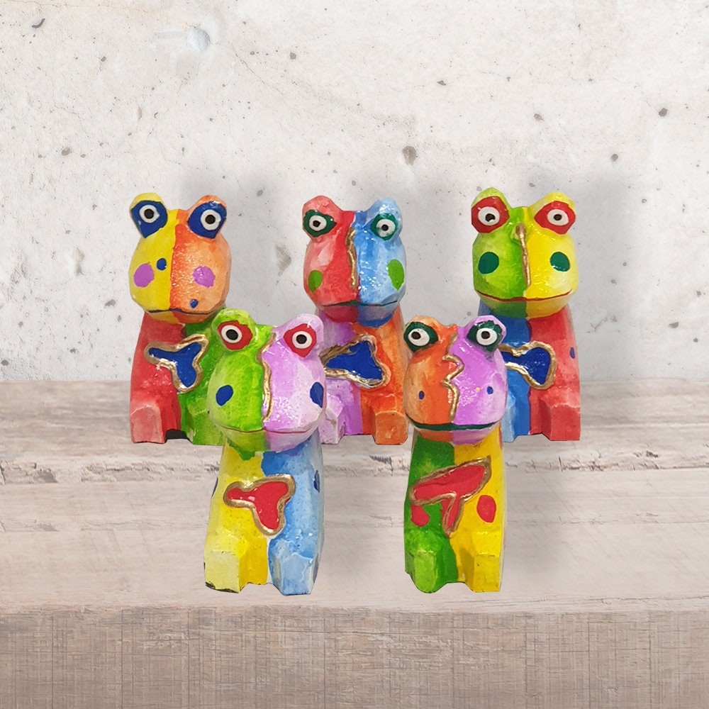 Wooden Frog Animal Carving Set of 5 - Etsy