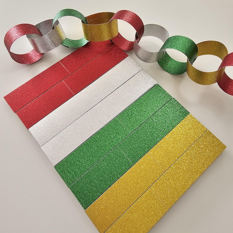 Double Sided Glitter Paper Chain Kit: Christmas DIY Cardstock Garland ...
