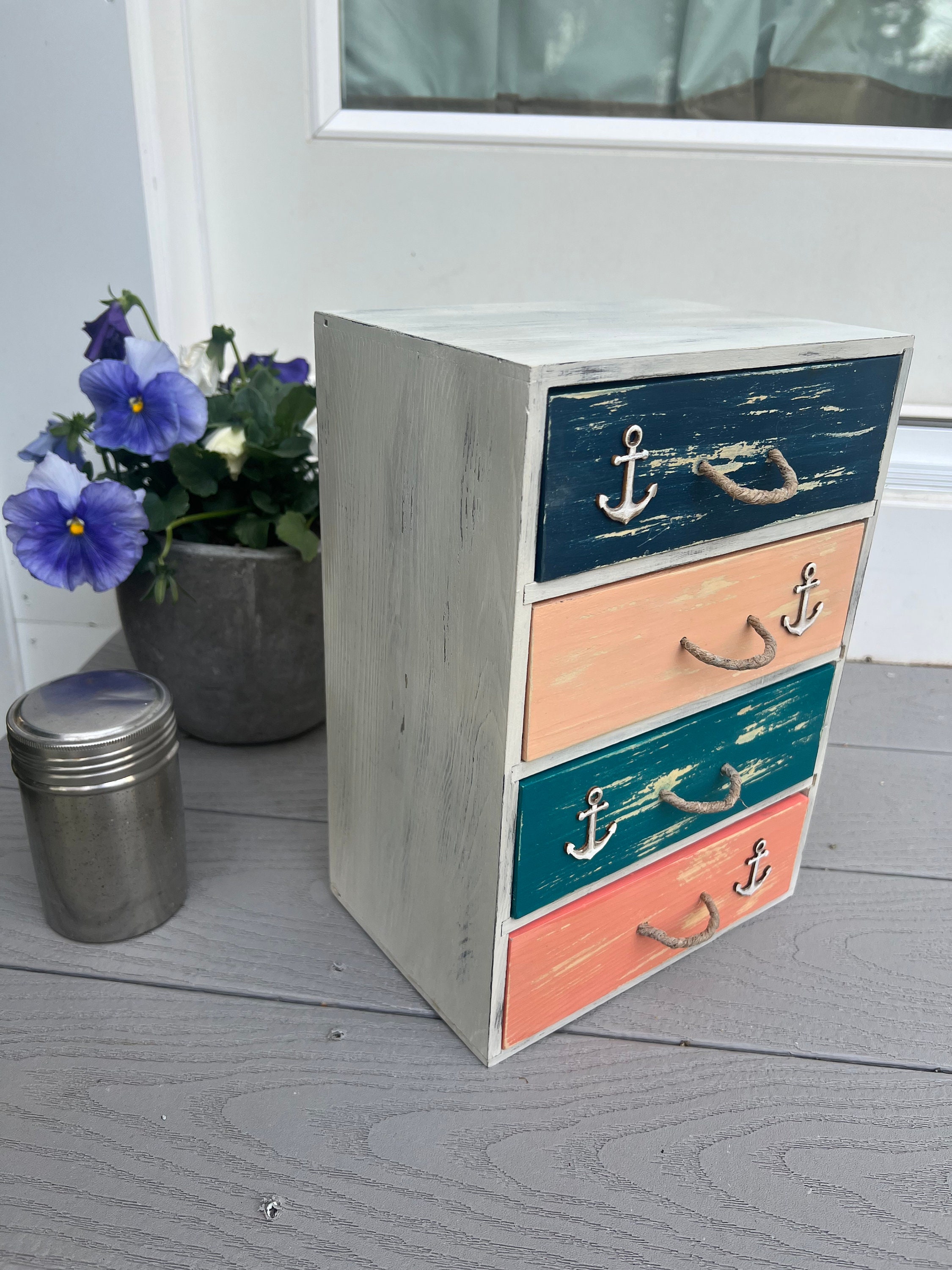 Hand Painted Nautical 4-drawer Wooden Chest Coastal Decor - Etsy