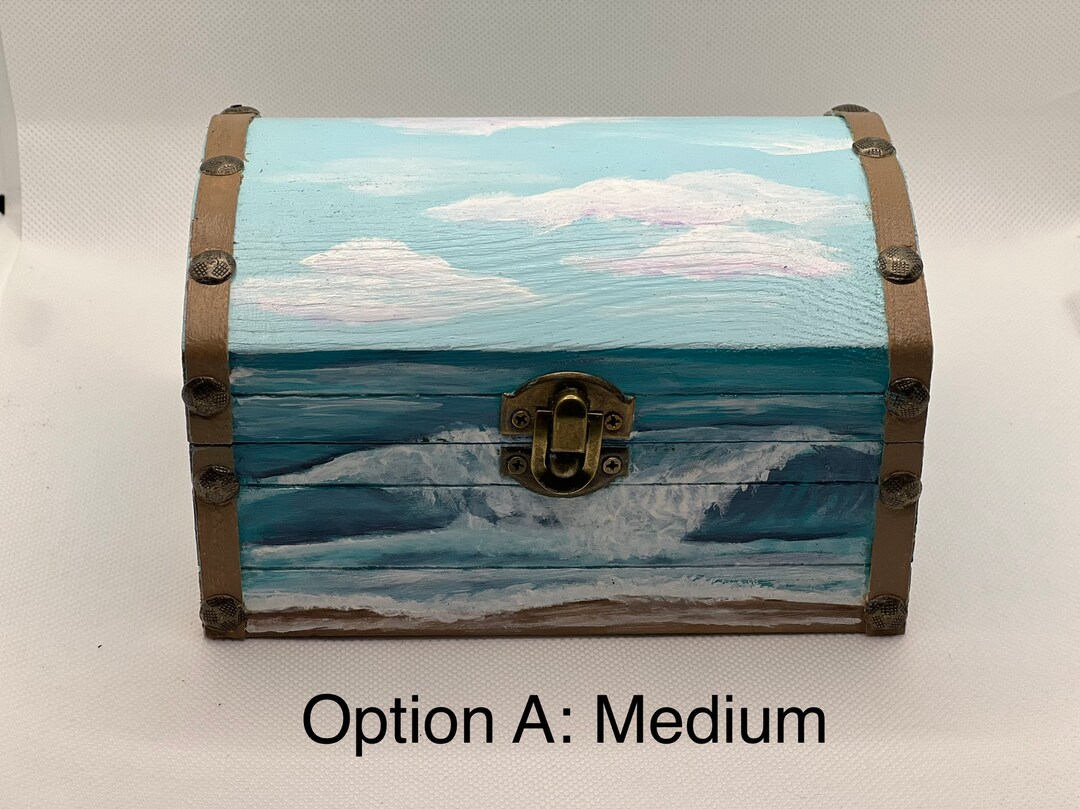 Medium-hand-painted Treasure Chest-ocean/beach Scene Jewelry Box ...