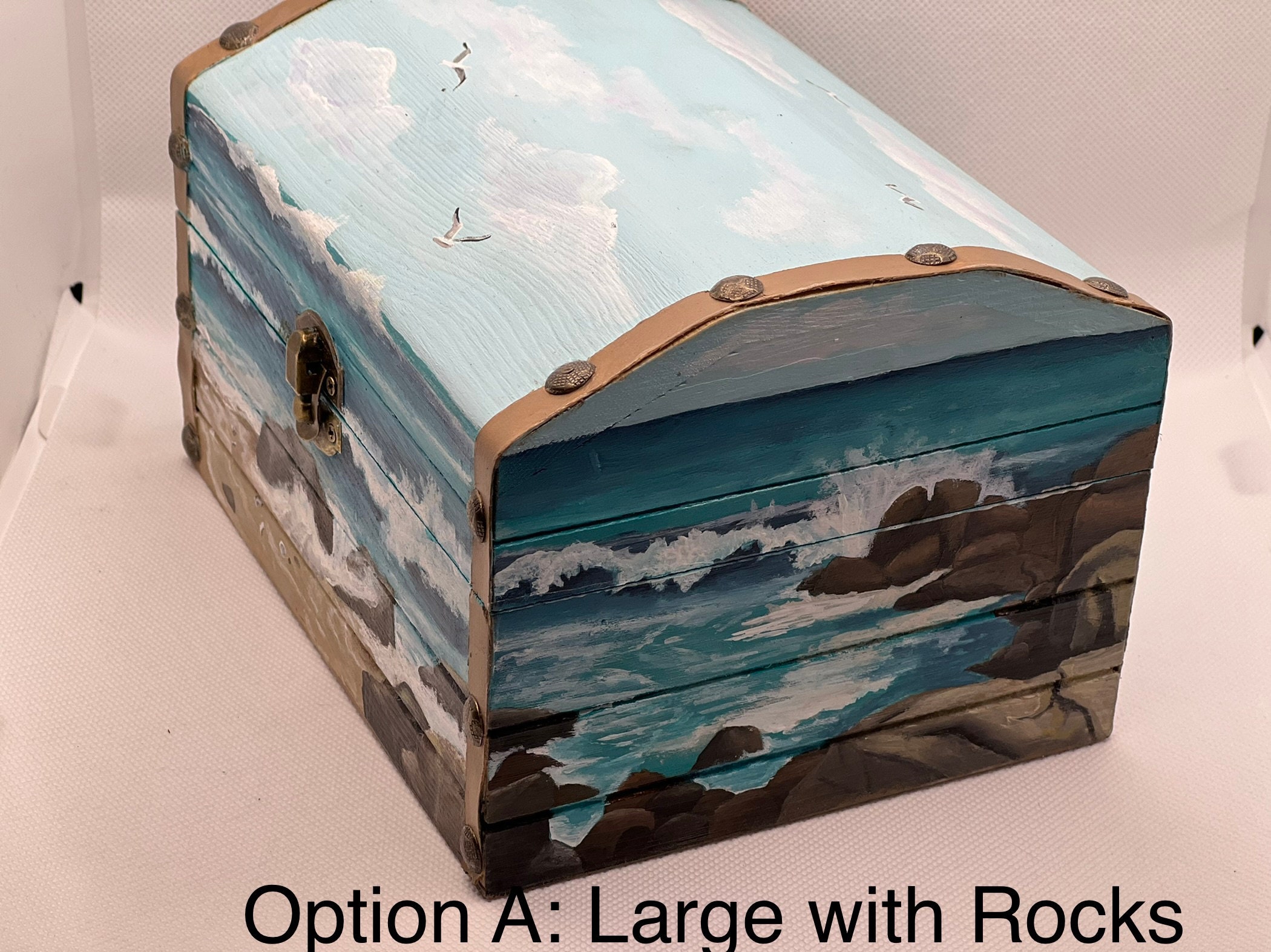 LARGE Hand-painted Treasure Chest-ocean/beach Scene Jewelry Box ...