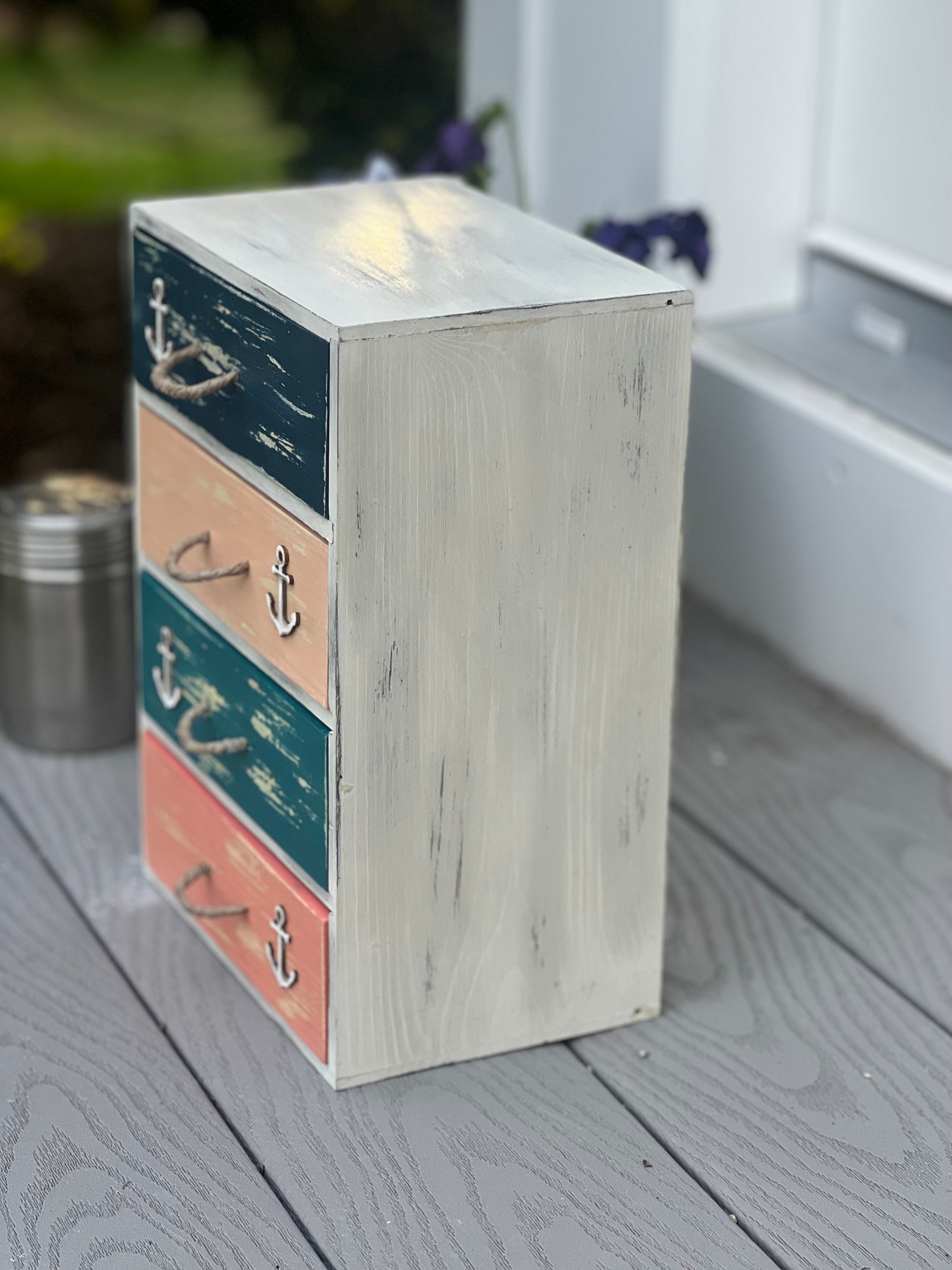 Hand Painted Nautical 4-drawer Wooden Chest Coastal Decor - Etsy