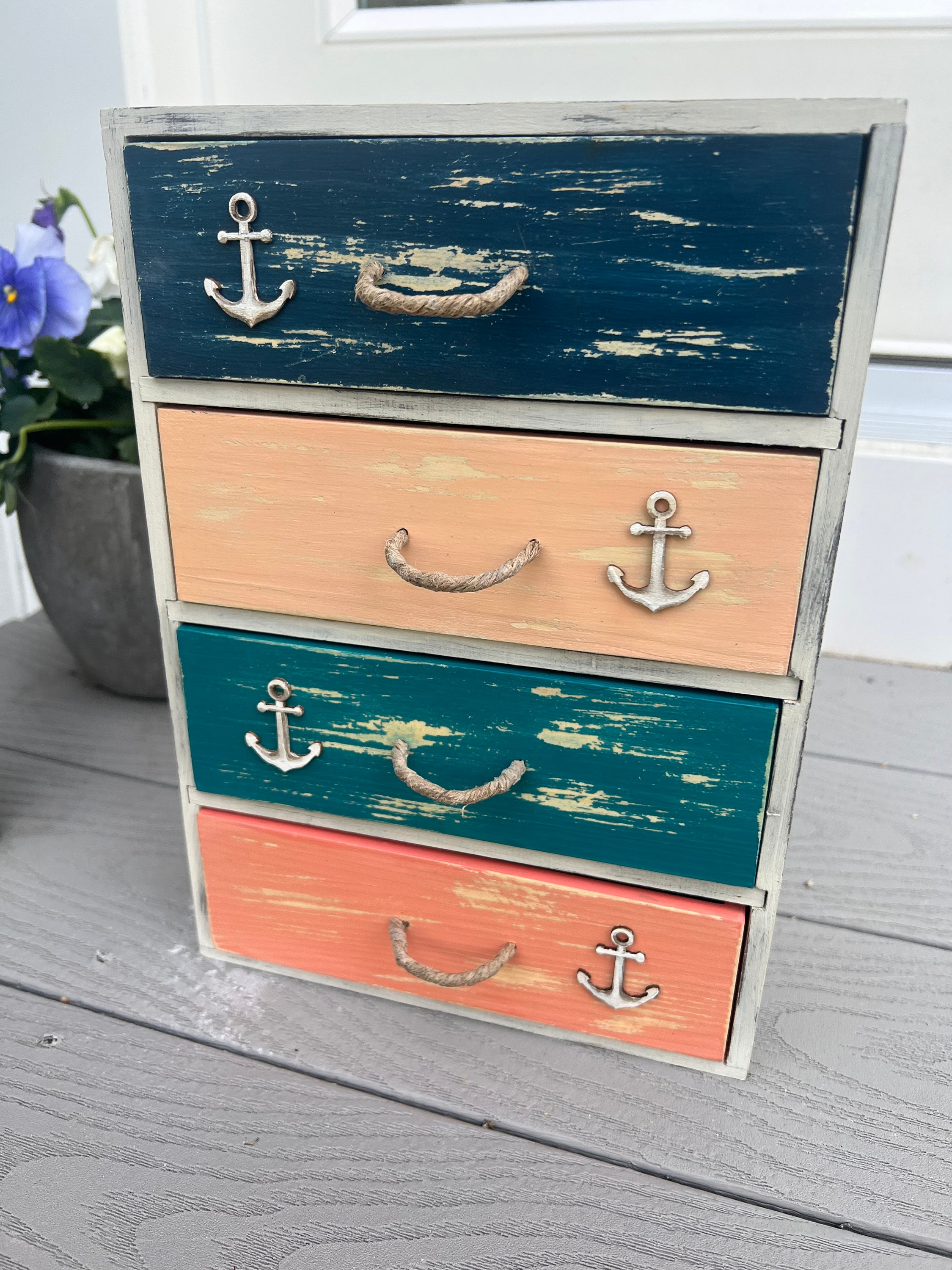 Hand Painted Nautical 4-drawer Wooden Chest Coastal Decor - Etsy